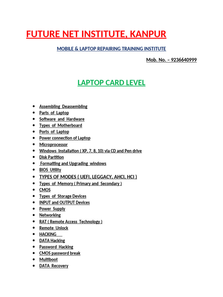 Laptop Course | PDF | Laptop | Usb Flash Drive
