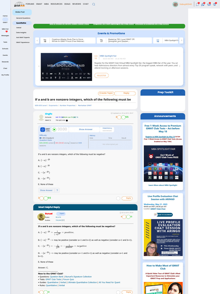 If A and B Are Nonzero Integers - Which of The Following Must Be - Problem Solving (PS) | PDF ...