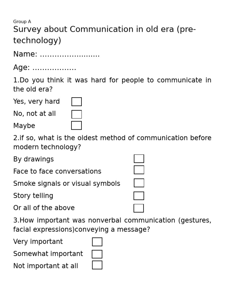 Survey About Communication in Old Era (Pre-Technology) : Name ...