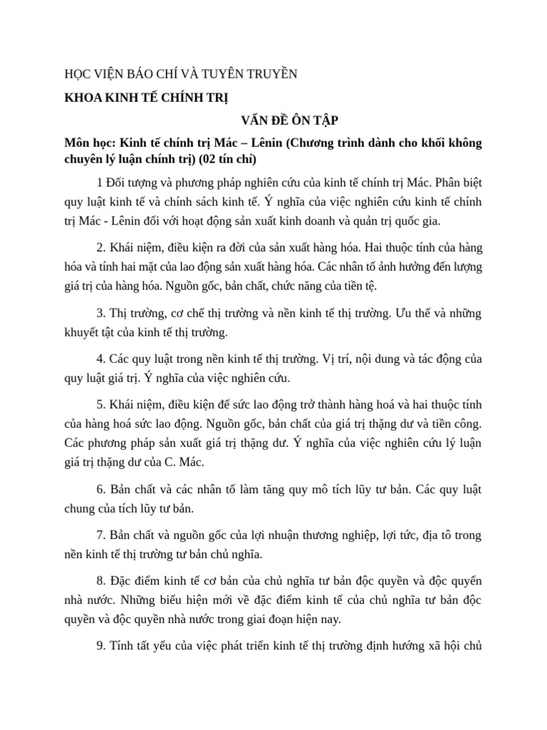 Vấn Đề Ôn Tập Ktct Mln (2tc) | PDF