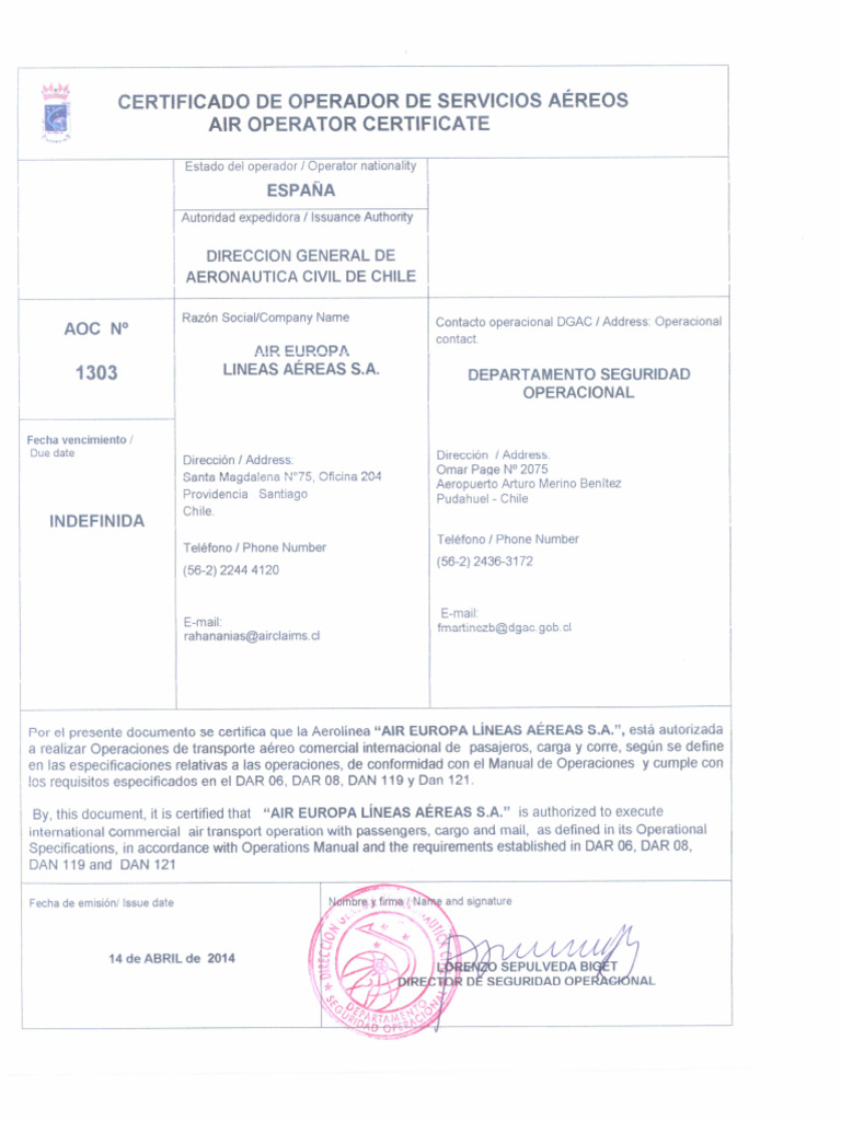 CERTIFICADO AOC Air Europa | PDF