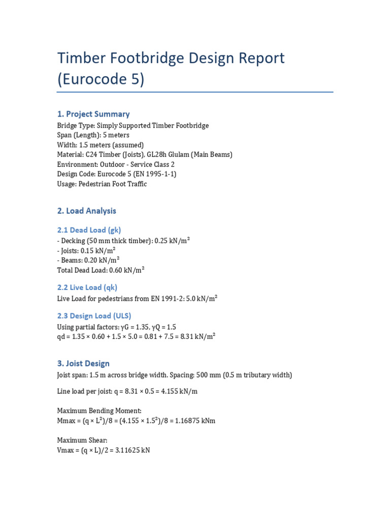 Timber Footbridge Design Eurocode5 | PDF