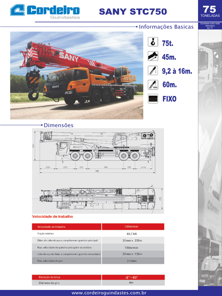 Guindaste SANY STC750 - 75 Toneladas | PDF