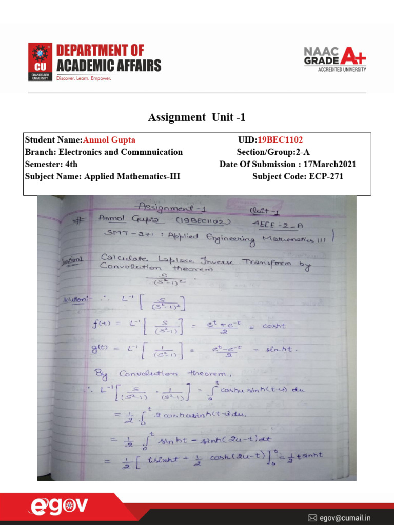 Anmol Gupta Applied Mathematics III Assignment | PDF