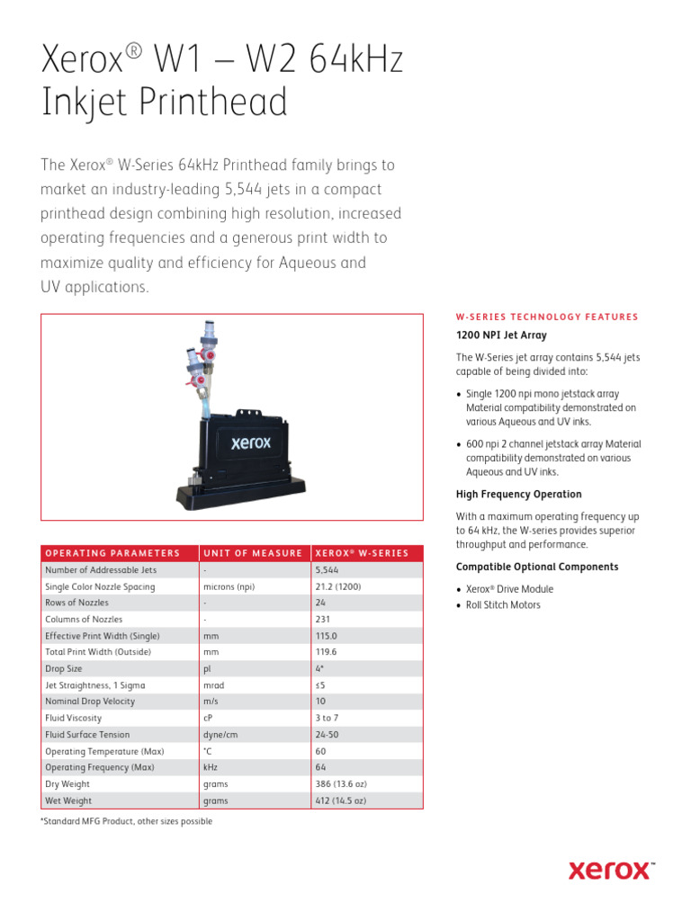 Xerox W1 64kHz Inkjet Printhead Specs | PDF | Printer (Computing)