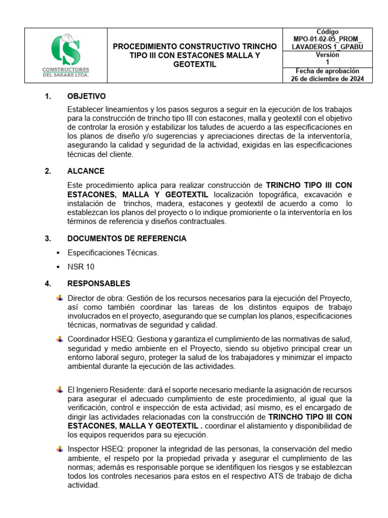 MPO -01-02-05 TRINCHO TIPO III | PDF | Dolor lumbar | Guante