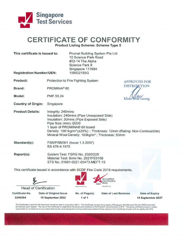 Pipe Overhead Fire Retardant Board COC Certificate | PDF
