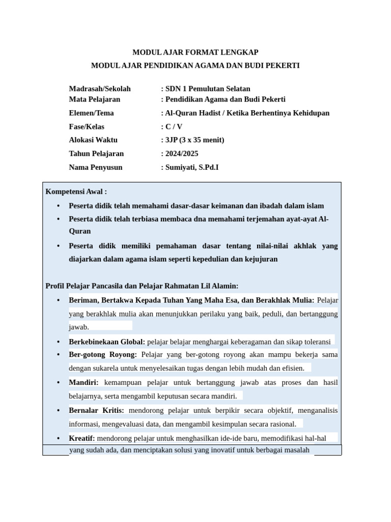 Modul Ajar PBL - Sumiyati | PDF
