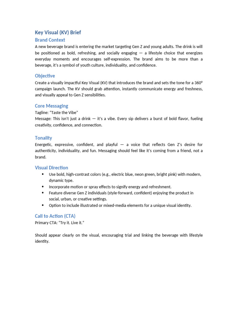 Key Visual Brief for Gen Z Beverage | PDF