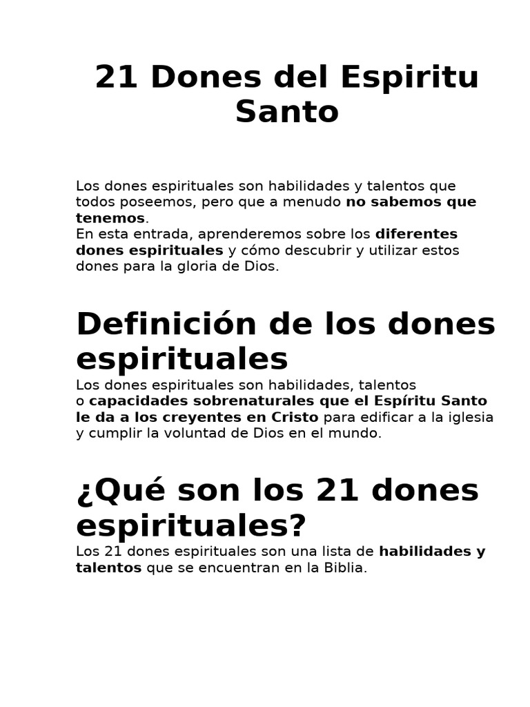 21 Dones Del Espiritu Santo | PDF | Don espiritual | Cristo (título)