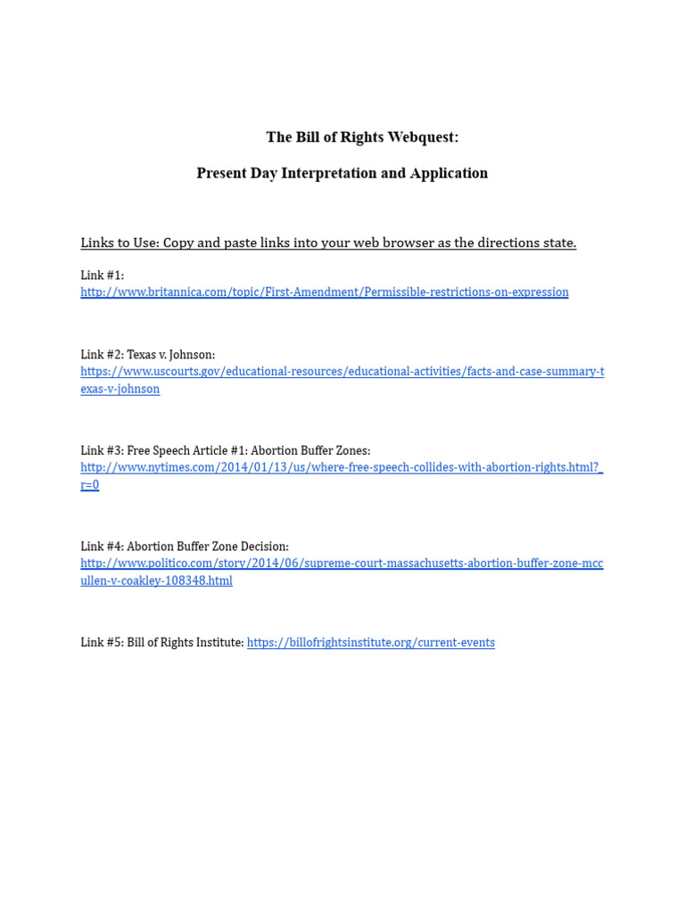 C The Bill of Rights Webquest | PDF | First Amendment To The United ...