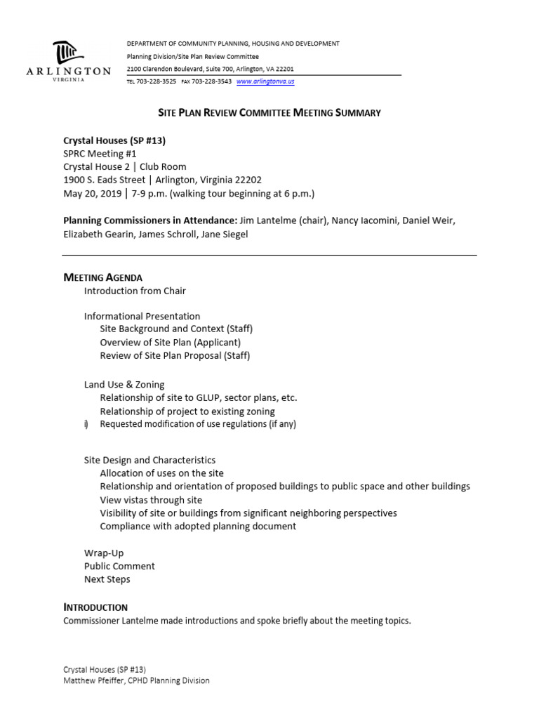 SPRC 1 Meeting Summary Crystal Houses | PDF