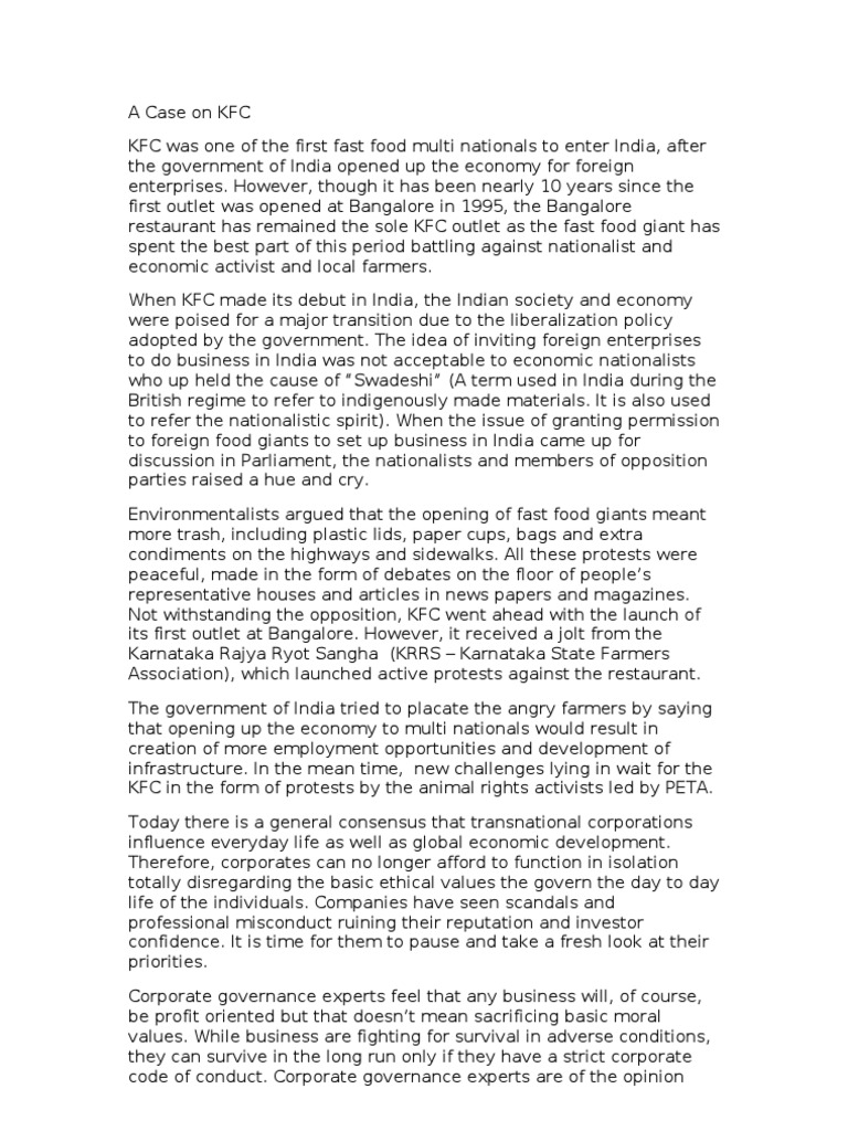 KFC | PDF | Corporate Governance | Value (Ethics)