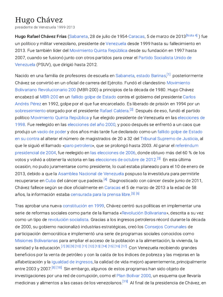 Hugo Chávez - Wikipedia, La Enciclopedia Libre | PDF | Hugo Chavez ...