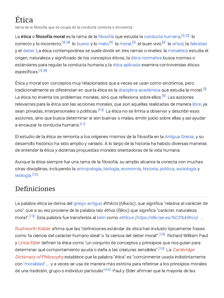 Ética - Wikipedia, La Enciclopedia Libre | PDF | Etica Aplicada