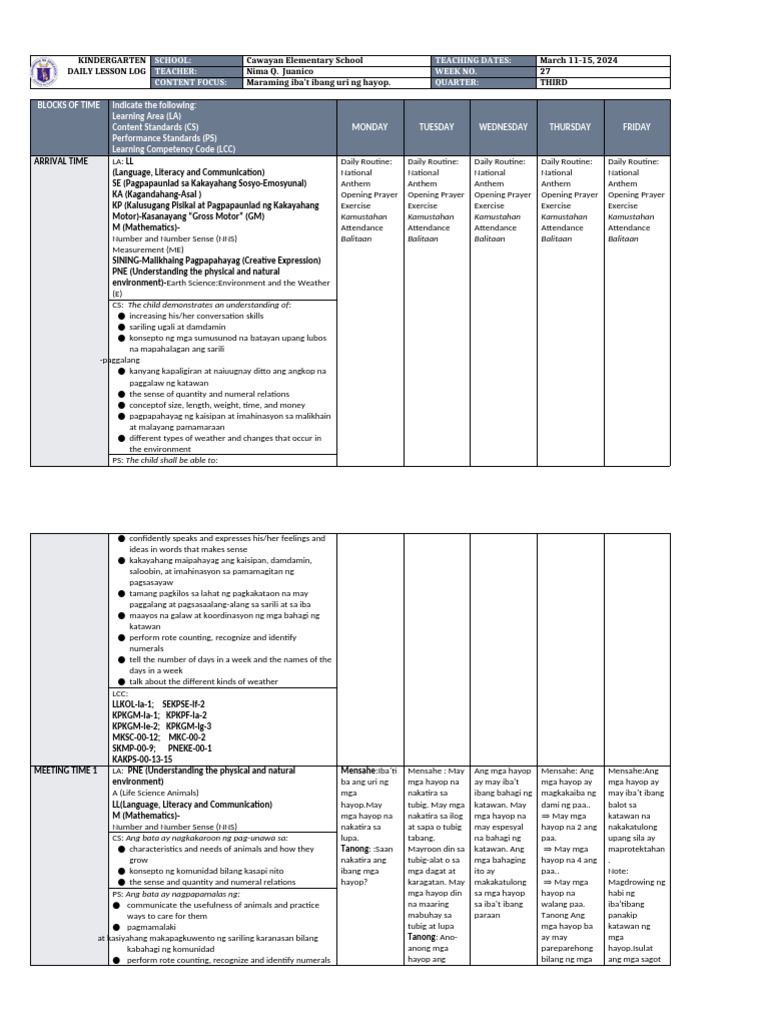 DLL Kinder Q3 W7 | PDF