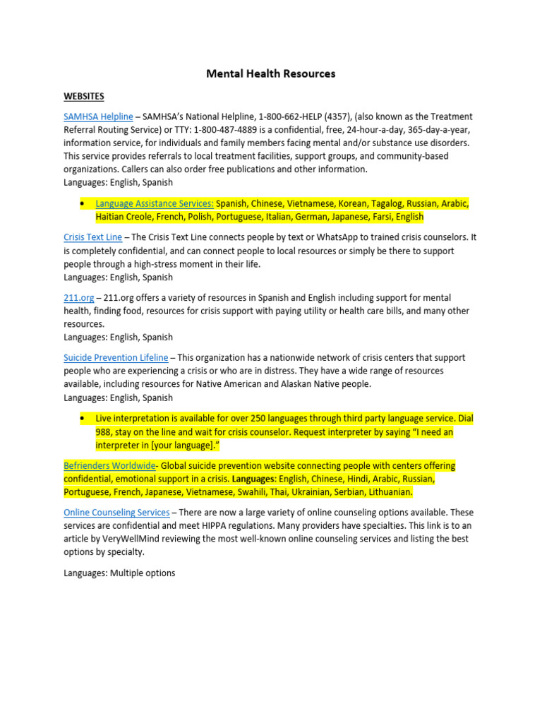 Mental-Health-Resources | PDF | Psychotherapy | Mental Health