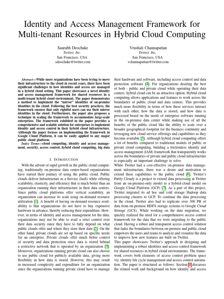 Identity and Access Management Framework For Multi-Tenant Resources in ...