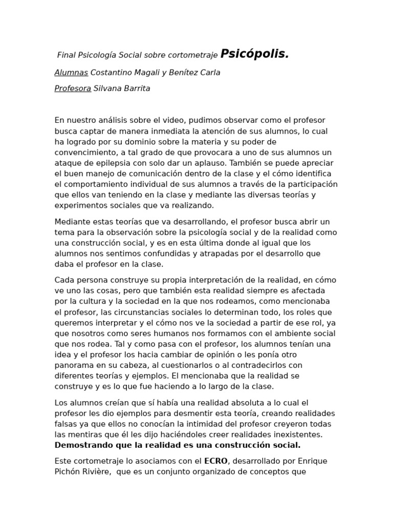Final Psico Social | PDF | Realidad | Psicología Social