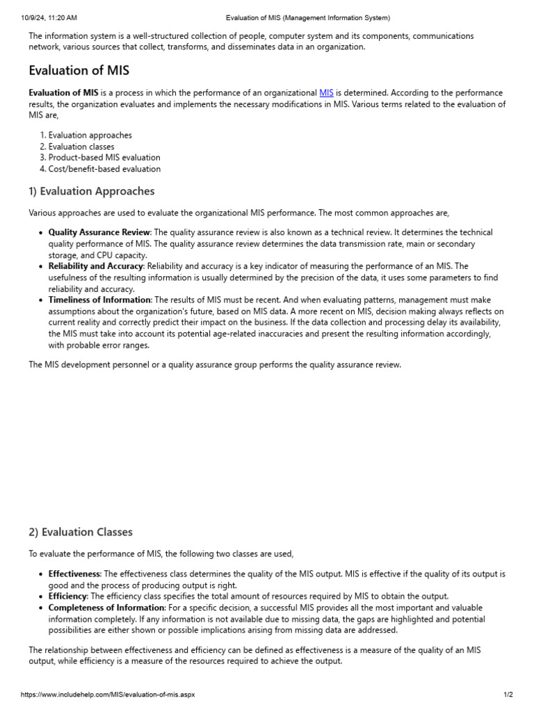 Evaluation of Management Information Systems | PDF | Accuracy And ...