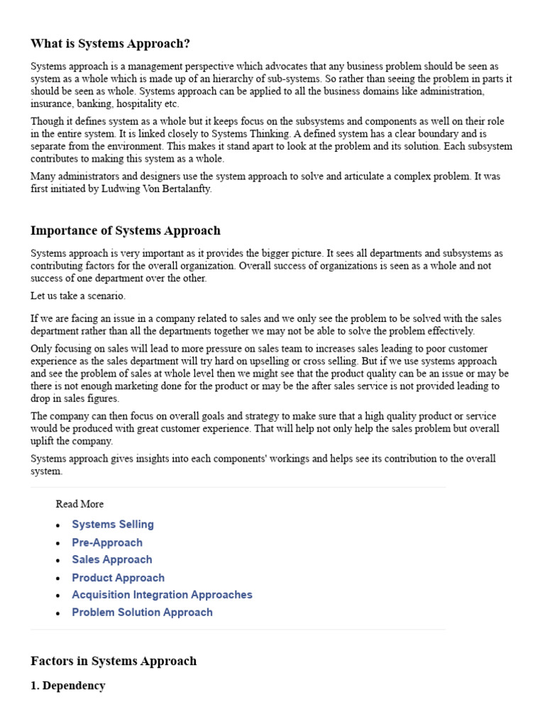 Systems Approach - Meaning, Importance, Factors | PDF | System | Goal