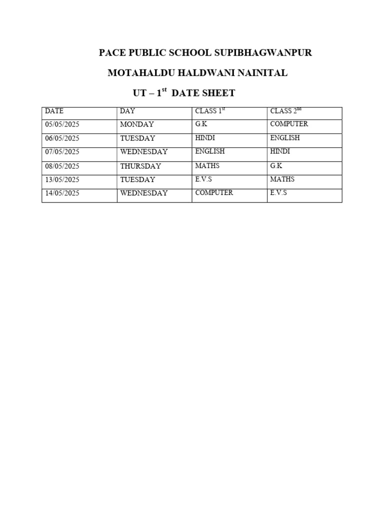 Ut 1 Date Sheet 1 and 2 | PDF
