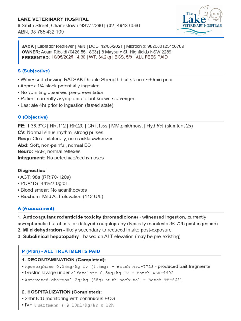 VETERINARY CLINICAL NOTES - Jack (Labrador Retriever) | PDF