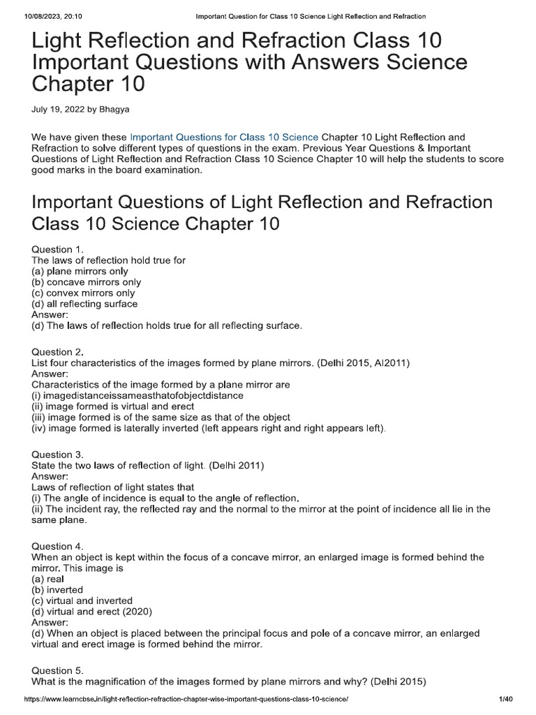 Ch light Refraction | PDF