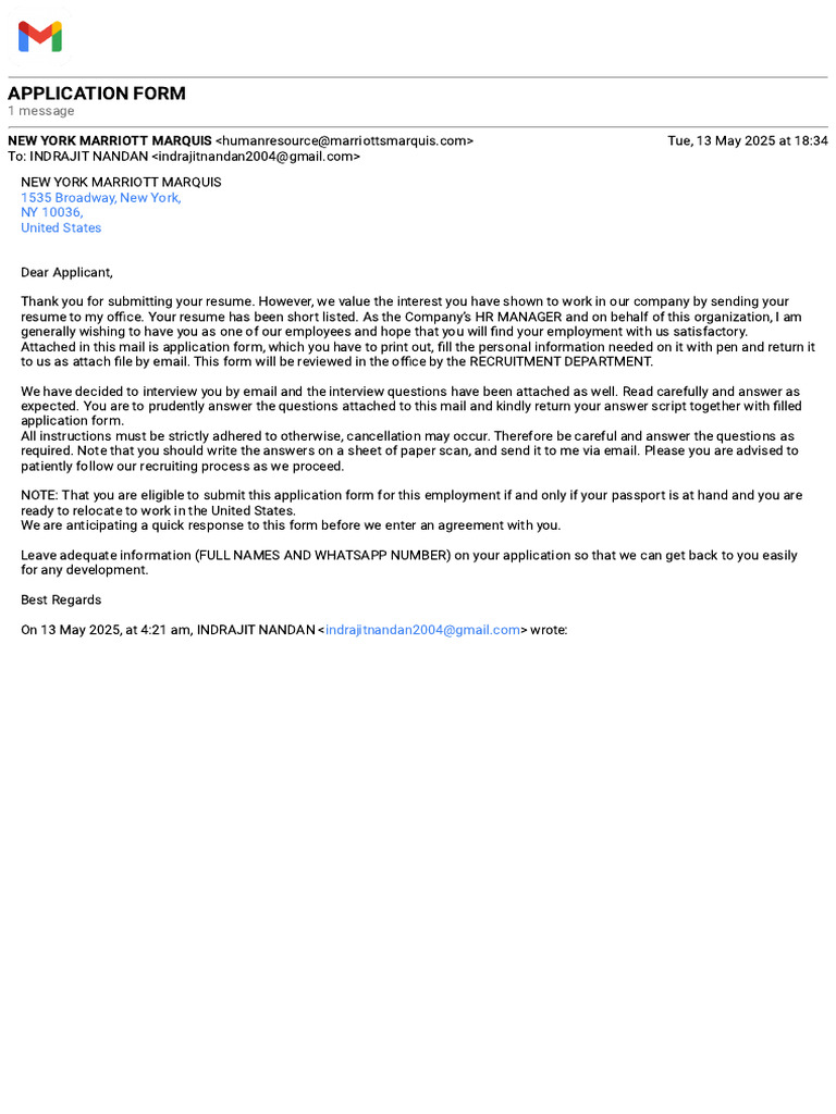 Marriott Job Application Instructions | PDF