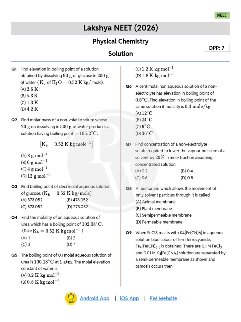 Solution - DPP 07 (Of Lec 12) - Lakshya NEET 2026 | PDF | Osmosis ...