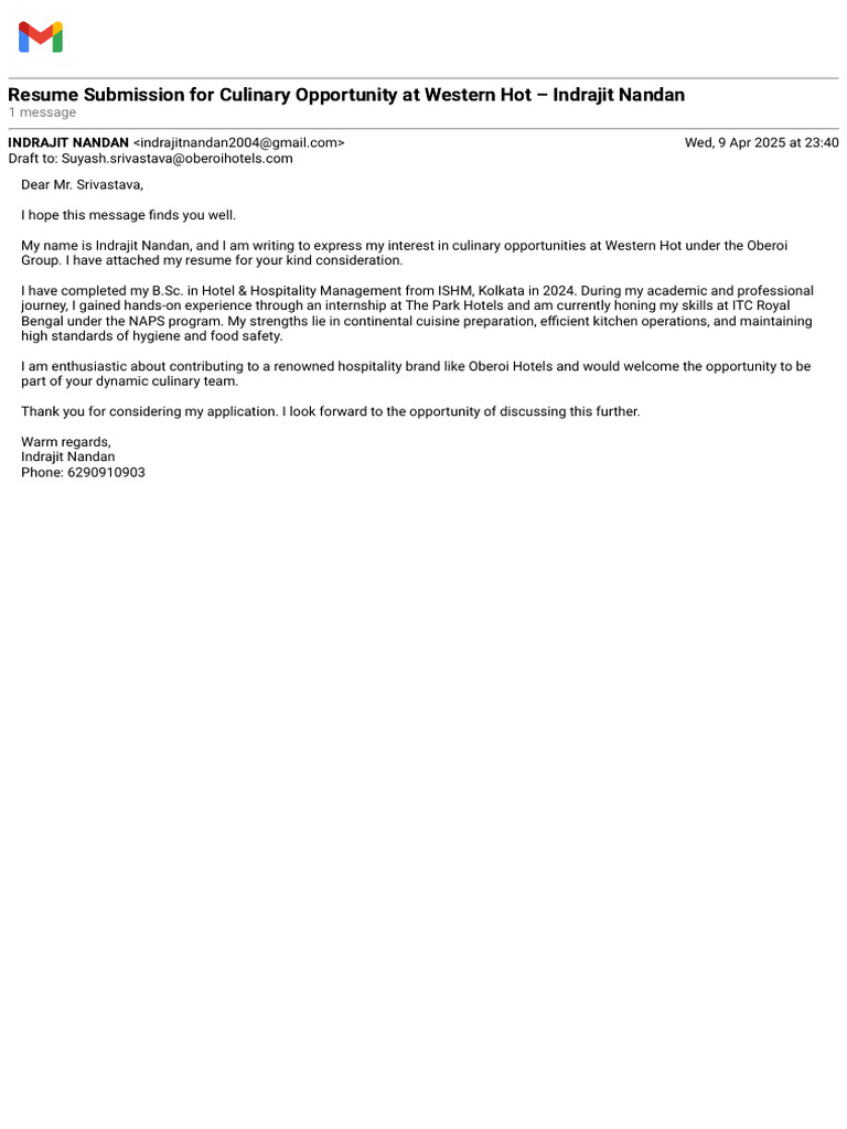 Gmail - Resume Submission For Culinary Opportunity at Western Hot ...