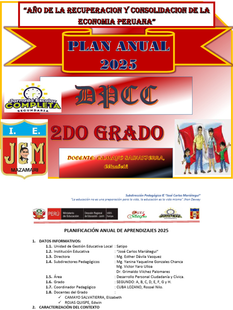 Plan Anual 2025 - DPCC Segundo Grado - Camayo e | PDF | Aprendizaje | Las emociones