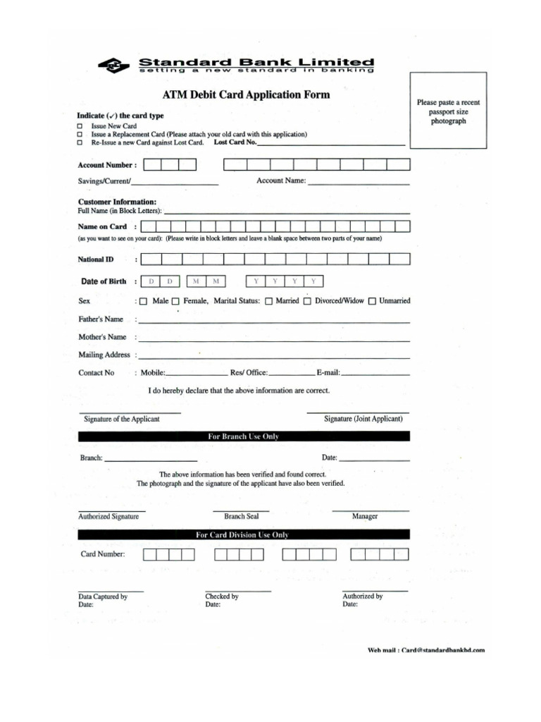 Debit Card Application Form | PDF