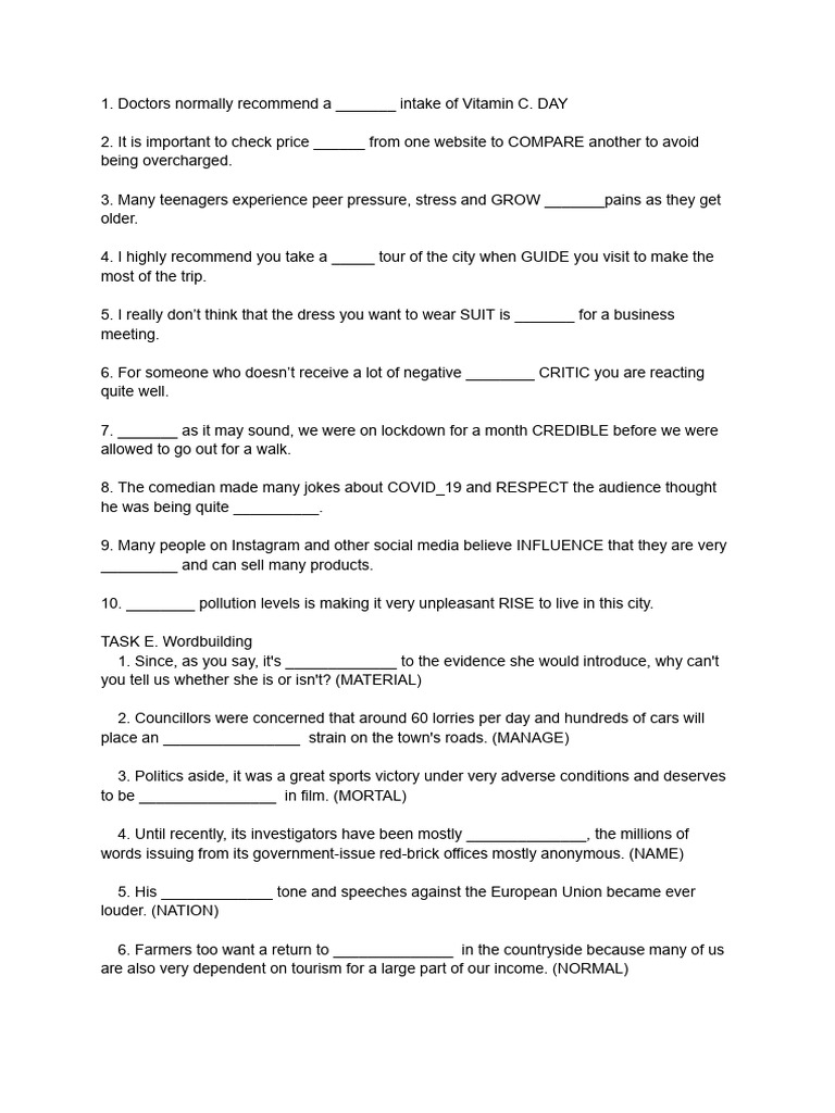 Wordbuilding Exercises | PDF