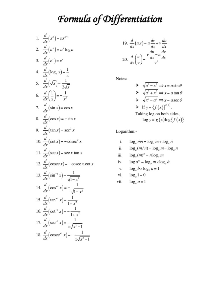 Formula Differentiation | PDF