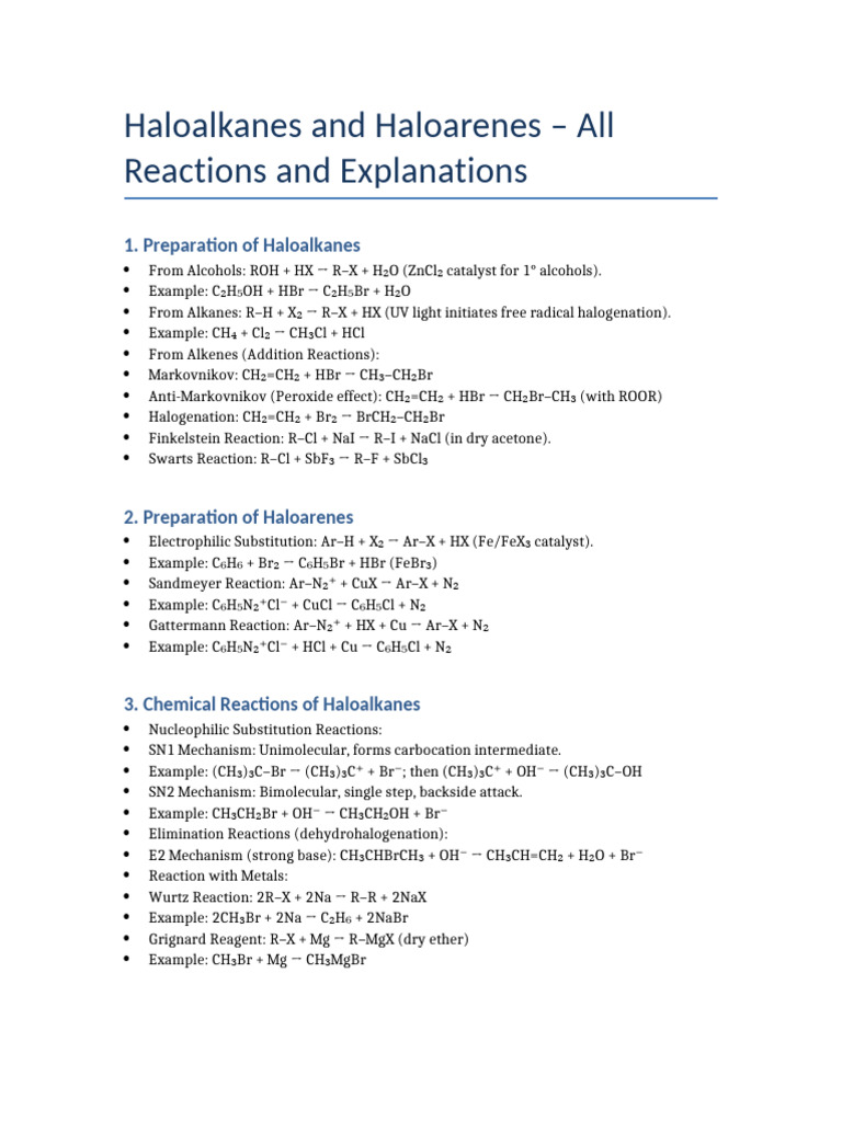 Haloalkanes and Haloarenes All Reactions | PDF