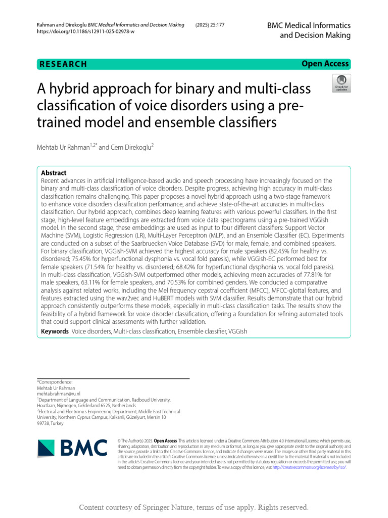 A Hybrid Approach For Binary and Multi-Class Class | PDF | Human Voice | Statistical Classification