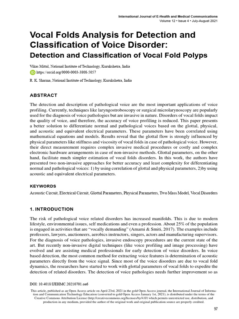 Vocal Folds Analysis For Detection and Classificat | PDF | Human Voice