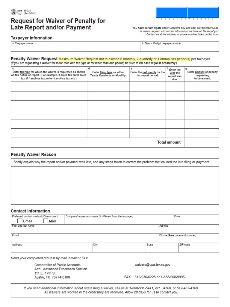 Request For Waiver of Penalty For Late Report And/or Payment | PDF ...