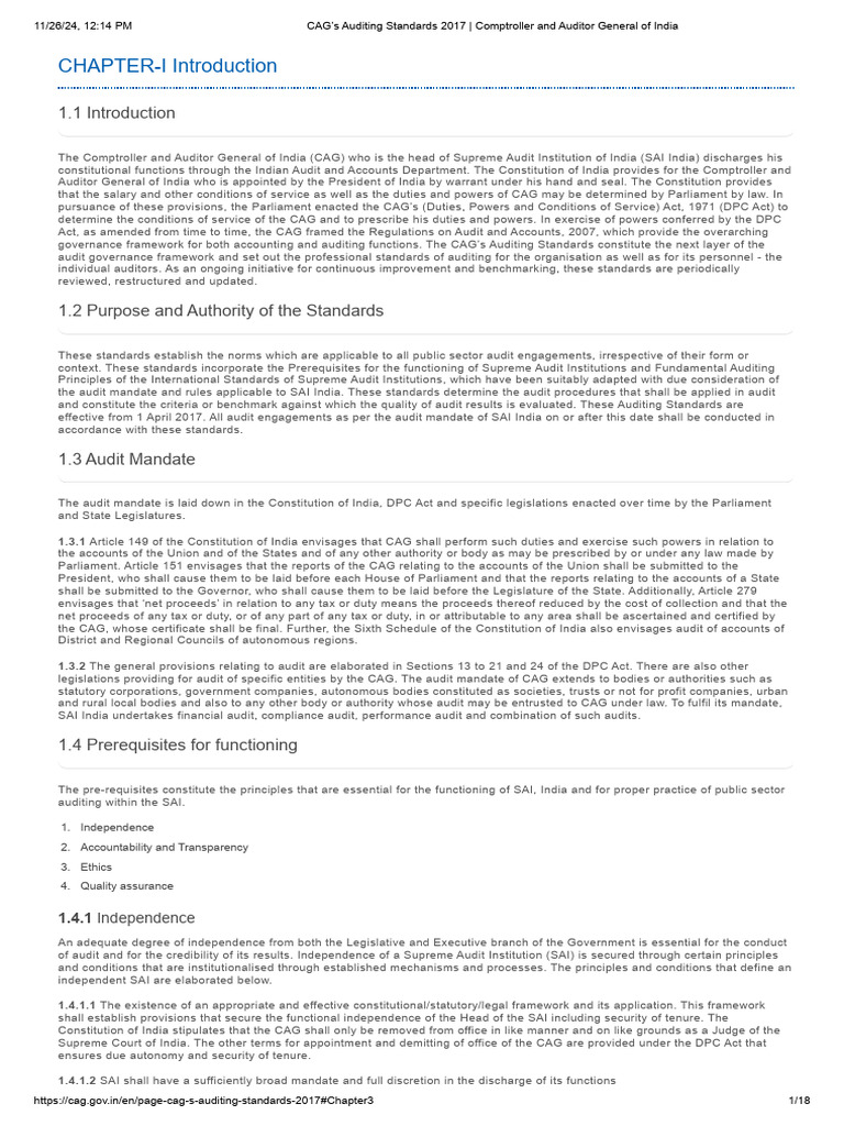 CAG Auditing Standards Overview 2017 | PDF | Audit | Internal Control
