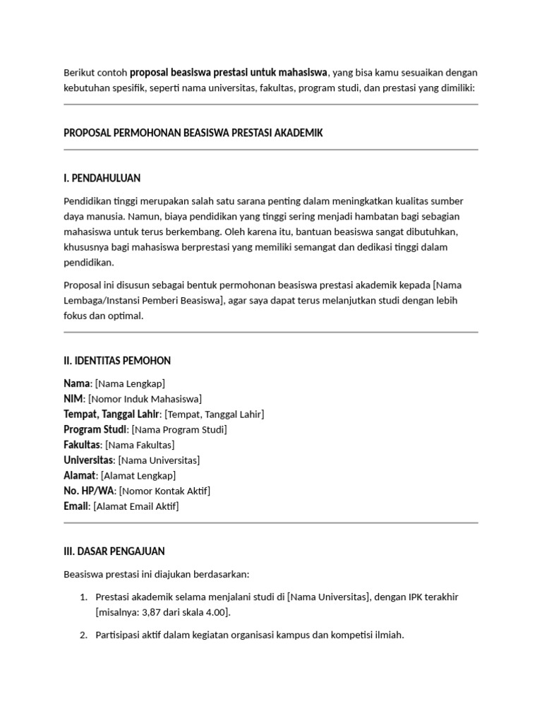 Berikut Contoh Proposal Beasiswa Prestasi Untuk Mahasiswa | PDF
