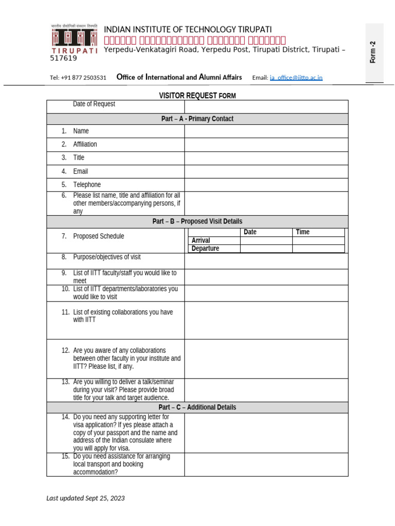 Visitor Request Form for IITT | PDF | Immigration | Cultural Globalization