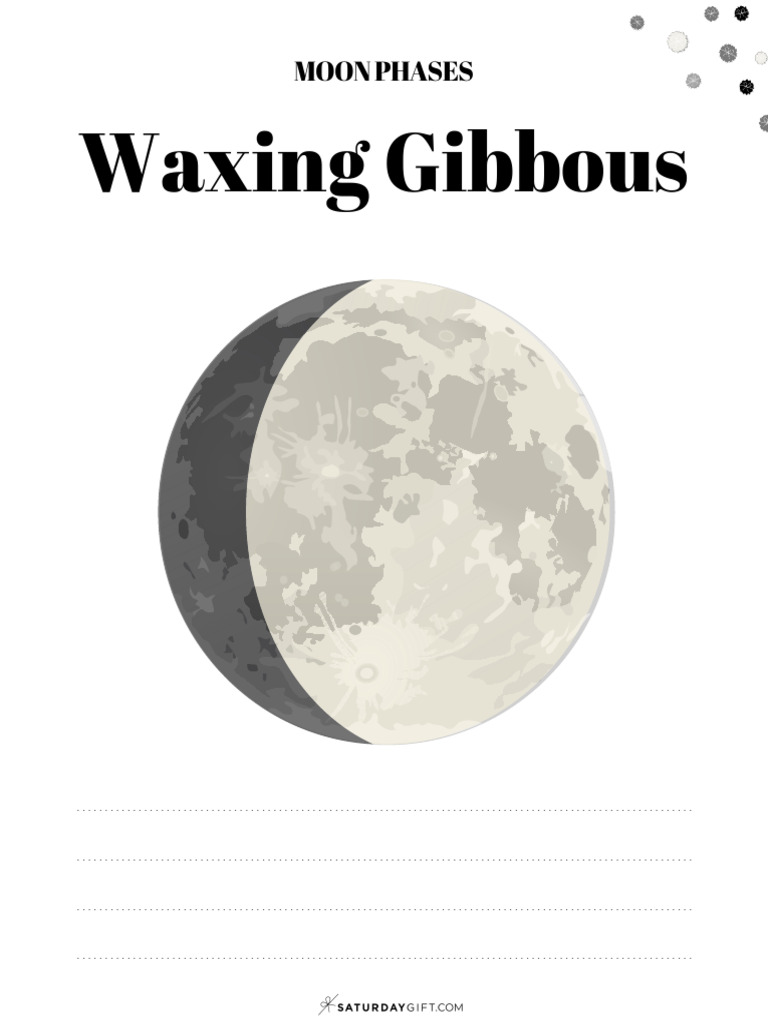 Printable Moon Phases Worksheet PDF Waxing Gibbous Moon SaturdayGift | PDF