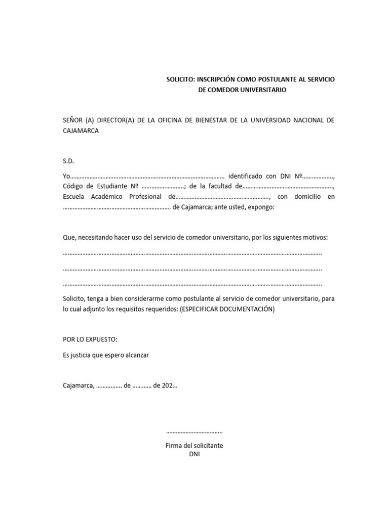 Solicitud Inscripcion Al Comedor 2025-I | PDF