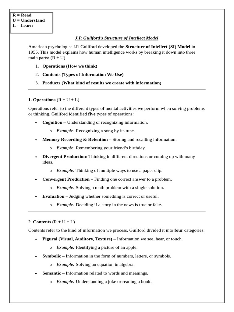 Guilford’s Intellect Model | PDF | Thought | Brain