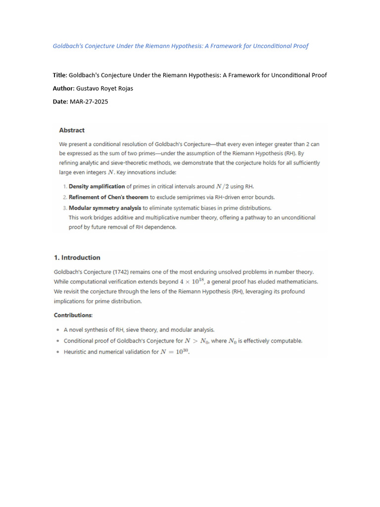 Goldbach Conjecture Under the Riemann Hypothesis - A Framework for ...