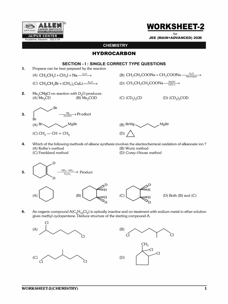 Hydrocarbon Worksheet - 2 | PDF