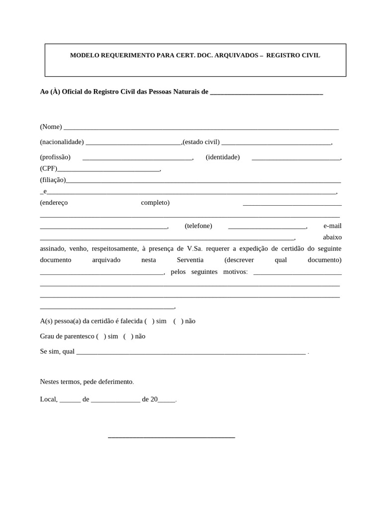Modelo Requerimento Certidao de Documento Arquivado | PDF