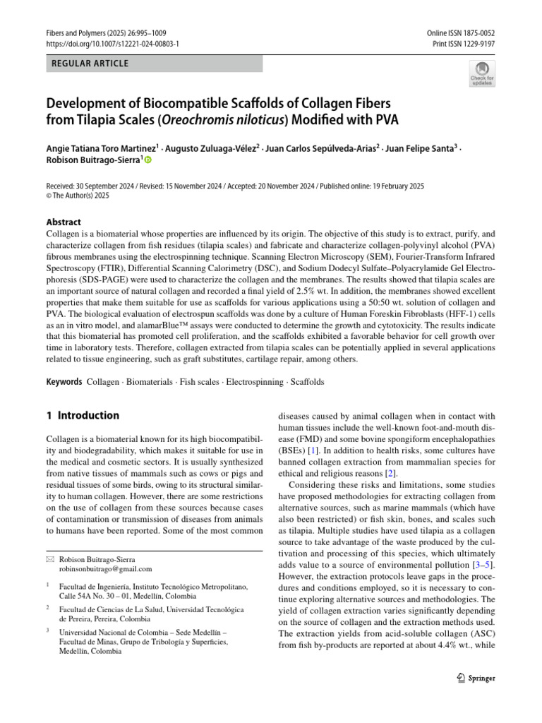Development of Biocompatible Scaffolds of Collagen Fibers From Tilapia ...