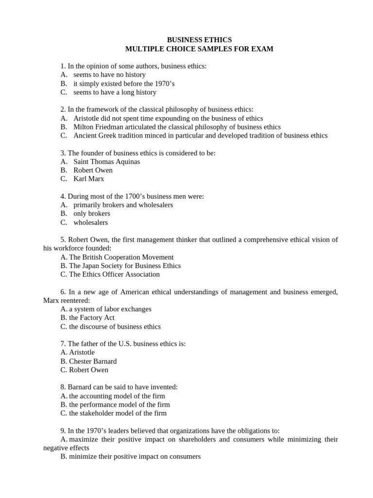 BUSINESS ETHICS_MULTIPLE CHOICE | PDF | Morality | Relativism
